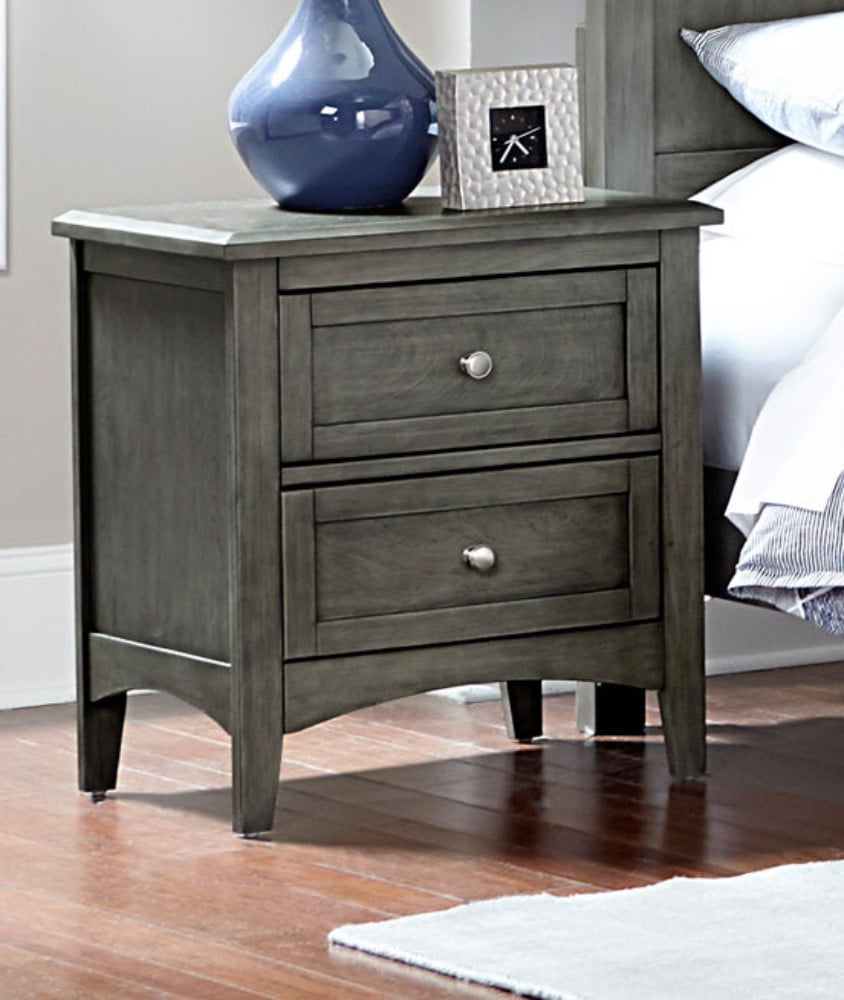 Benzara 2 Drawers Wooden Night Stand with Flared Legs Gray - Walmart ...