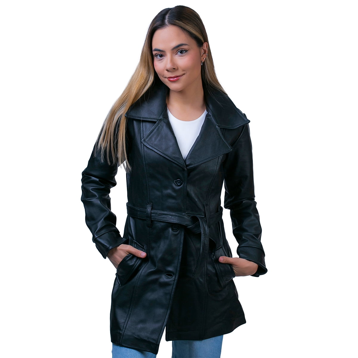 castelli abrigo 3/4 mujer piel borrego con cinturón estilo gabardina ...