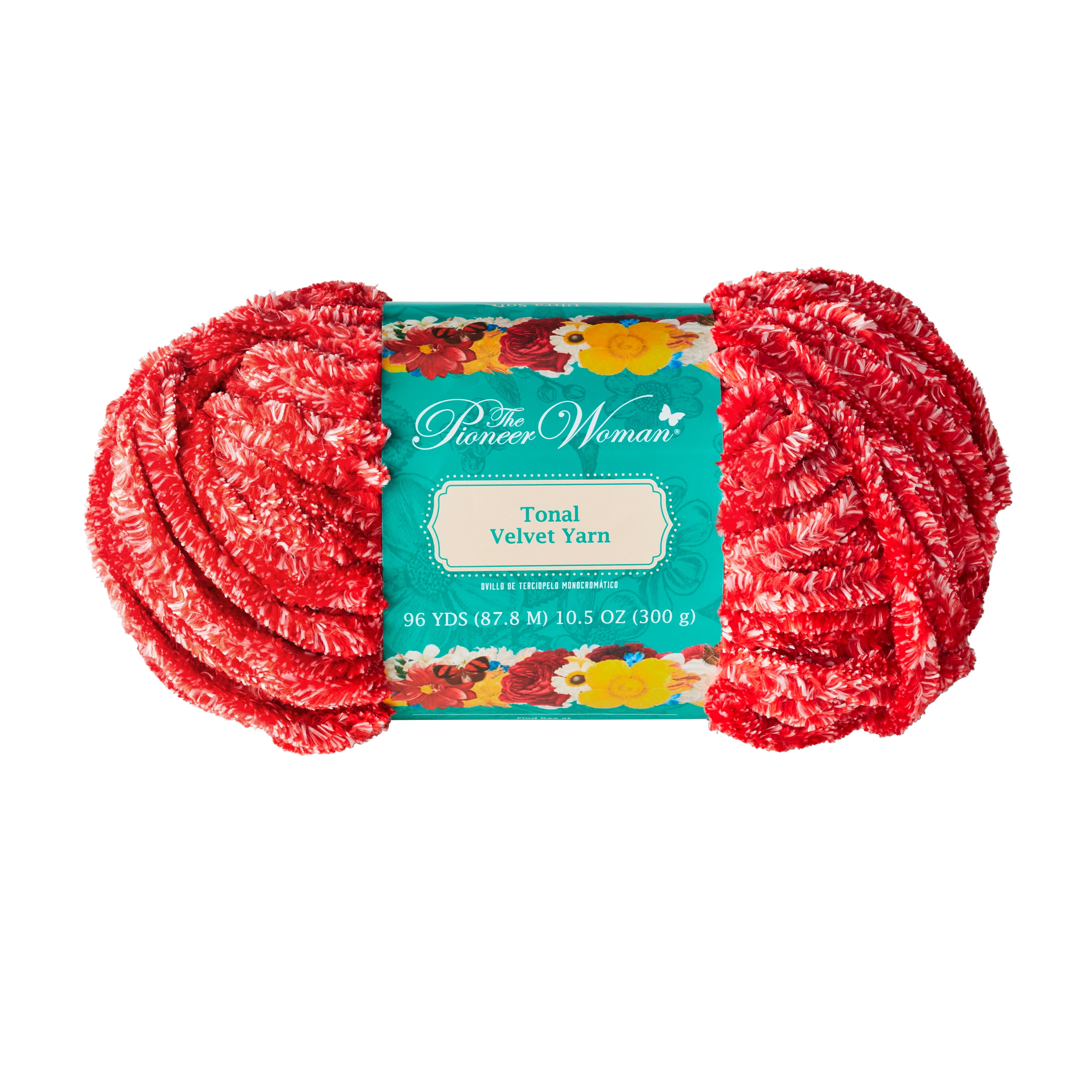 Pioneer Woman 96 yd Super Bulky Tonal Velvet Yarn, 100% Polyester, Red ...