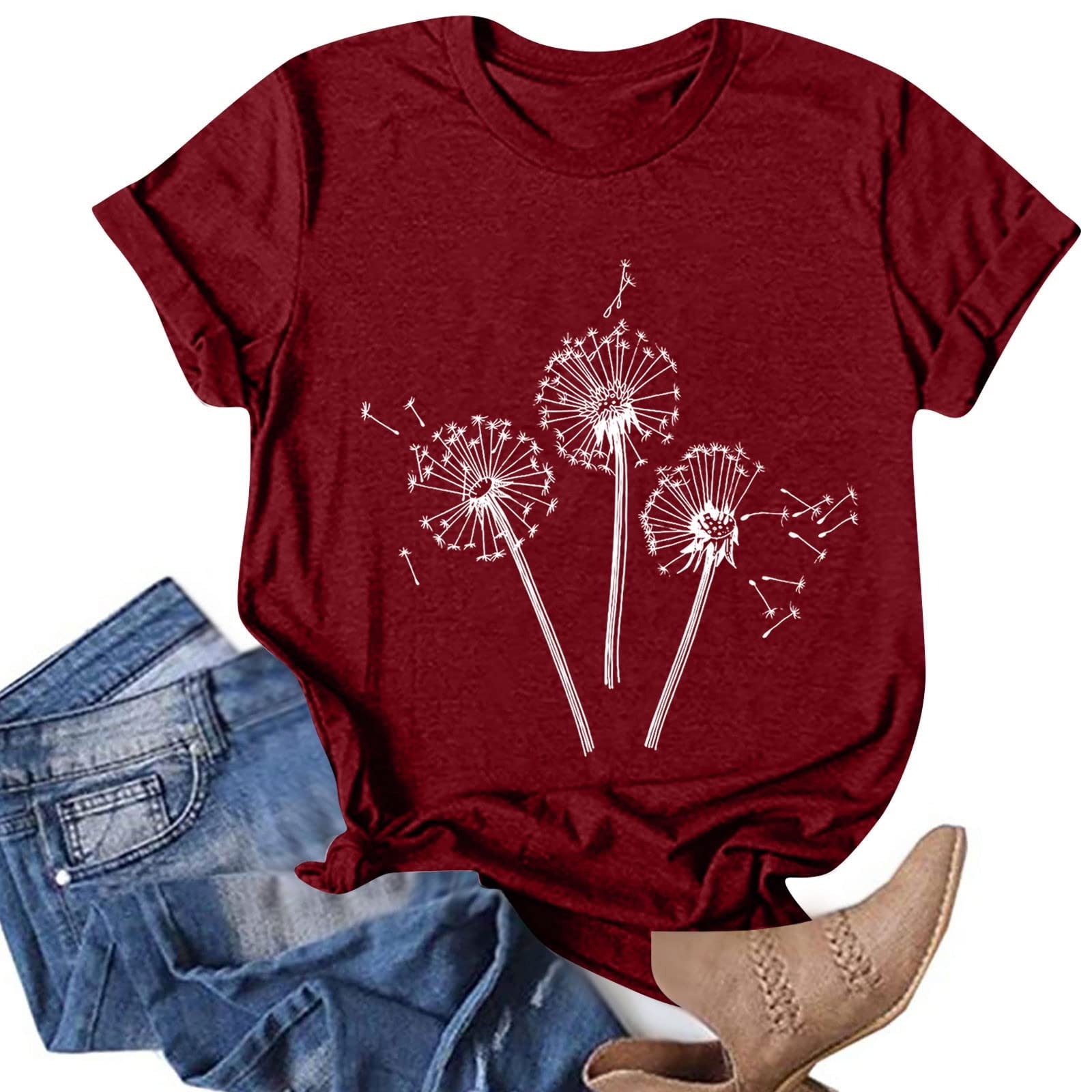 Click here for Yuyuzo Summer T Shirts For Women Crewneck Dandelio... prices