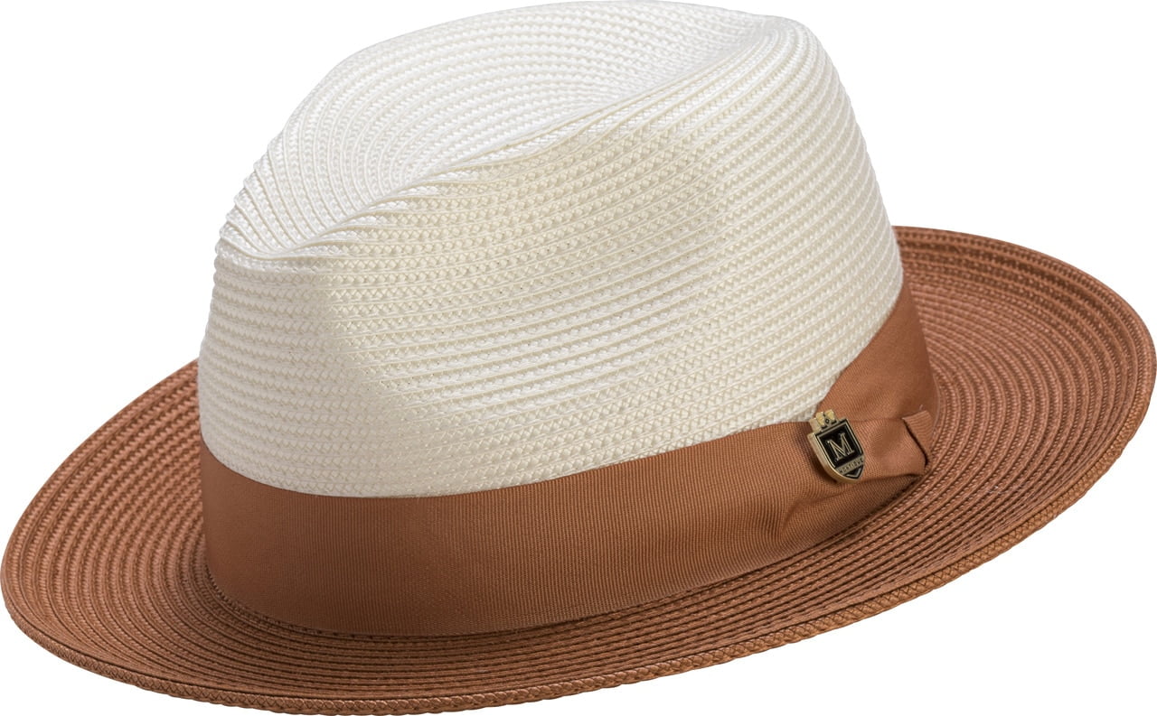 Montique Cognac Two-tone Pinch Hat Wide Brim Matching Grosgrain Ribbon ...