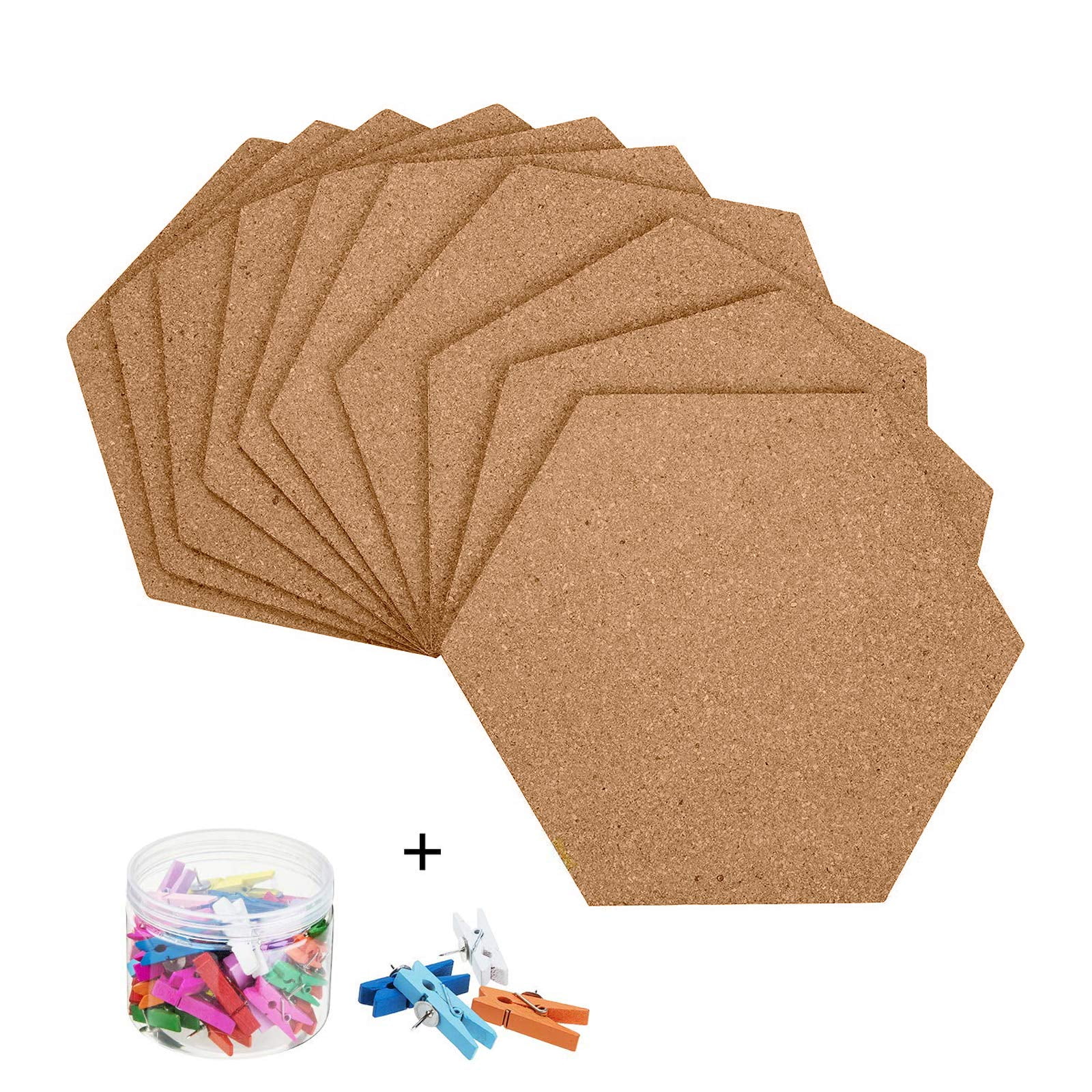 10 Pack Self-Adhesive Cork Board Tiles Mini Wall Bulletin Board with 50 ...