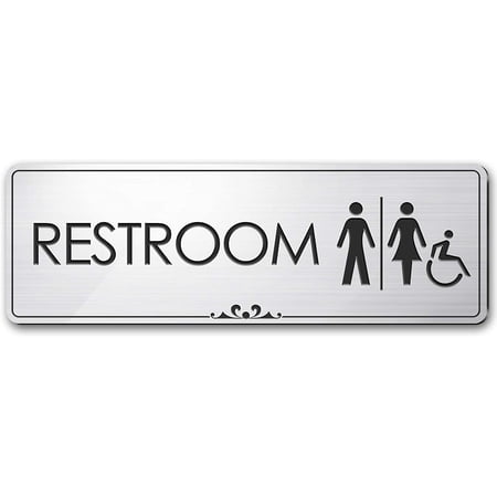 Restroom Accessible - Laser Engraved Sign - 3"x9" - .050 Brushed Silver ...
