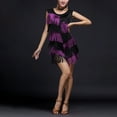 DHFJKG Womens Tassel Dresses Sleeveless Color Block Latin Dance Mini ...