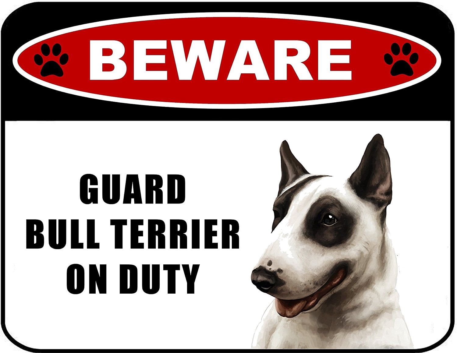 Beware Guard Bull Terrier (v1) on Duty 11.5 inch x 9 inch Laminated Dog ...