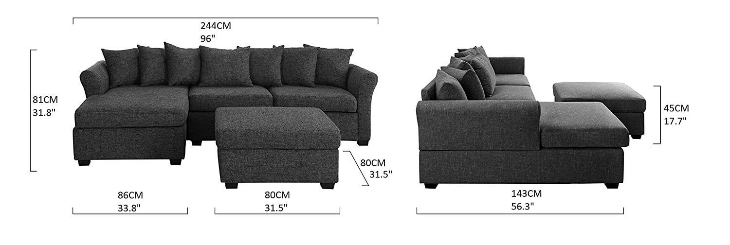 84 Inch Sofa With Chaise | Baci Living Room