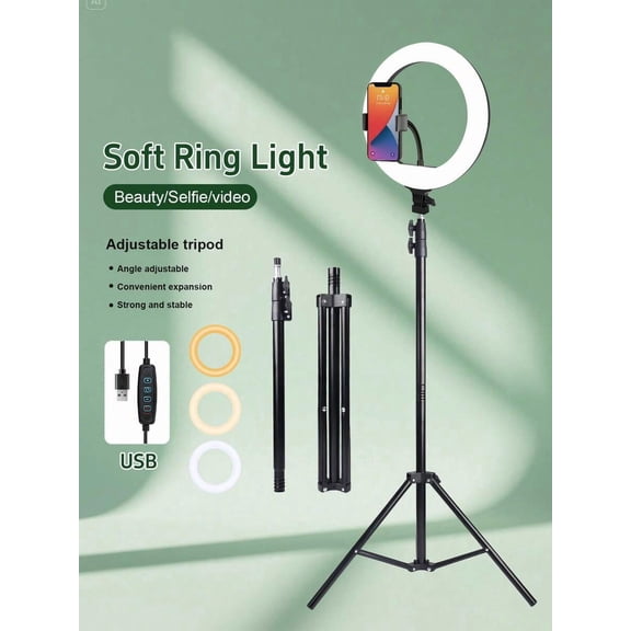 10" LED Selfie Ring Light with 2 Phone Clips & Adjustable Tripod Stand ...