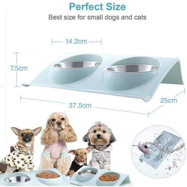 Stainless Steel Twin Pet Bowls - Double Food and Water Dishes for Dogs ...