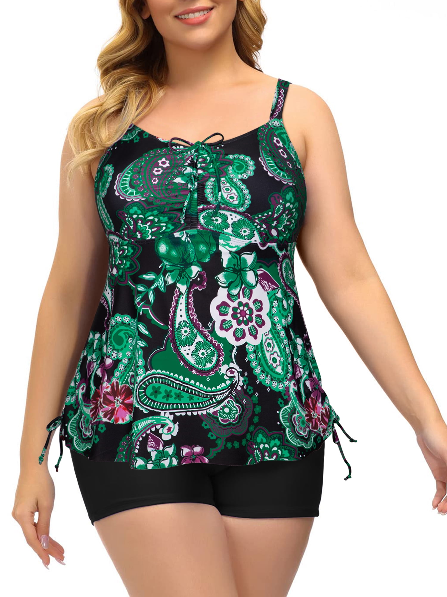 PIERRE NOIR Women Plus Size Tankini Tummy Control 2 Piece Swimsuits ...