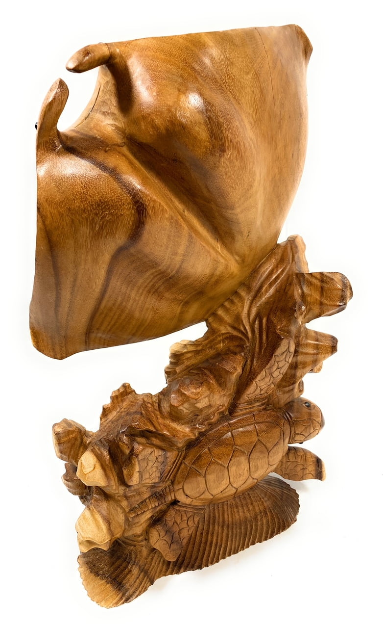 Exquisite Manta Ray Statue w/ Honu 20" - Acacia Wood - Home Decor | # ...