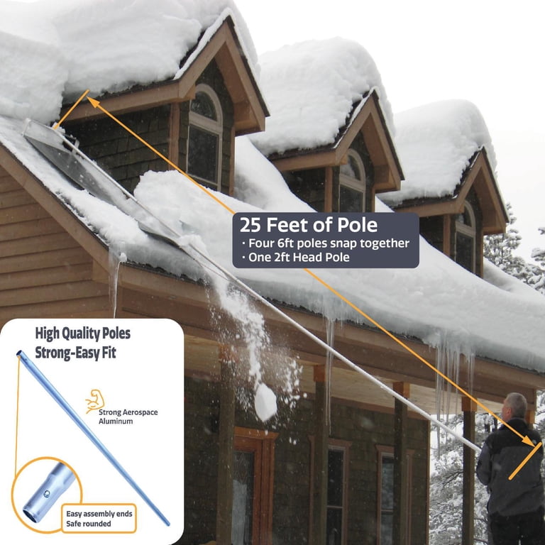 Roof Maintenance Tool Snow Roof Rake Deluxe 20-Foot - Easy Snow Removal ...