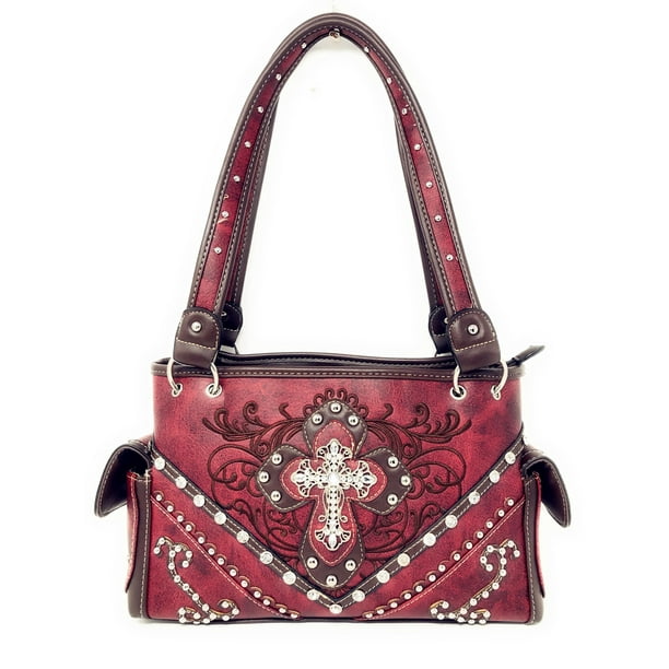 Premium Rhinestone Cross Western Embroidered Handbag Purse in 6 colors ...