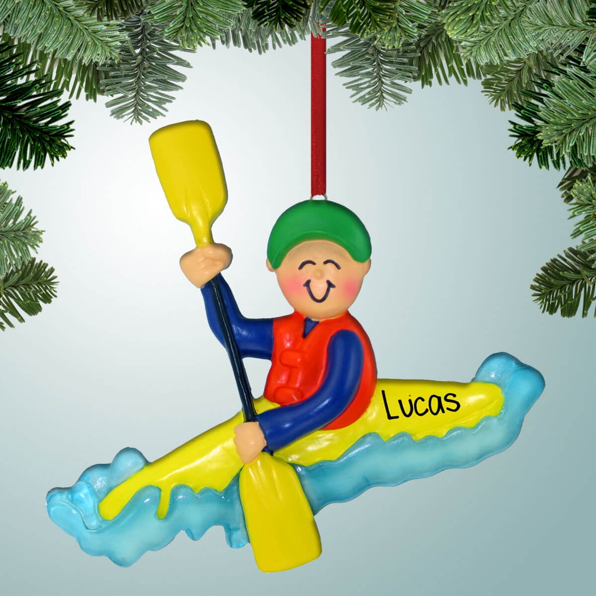 Personalized Yellow Kayak - Male Christmas Ornament - Water Sports ...