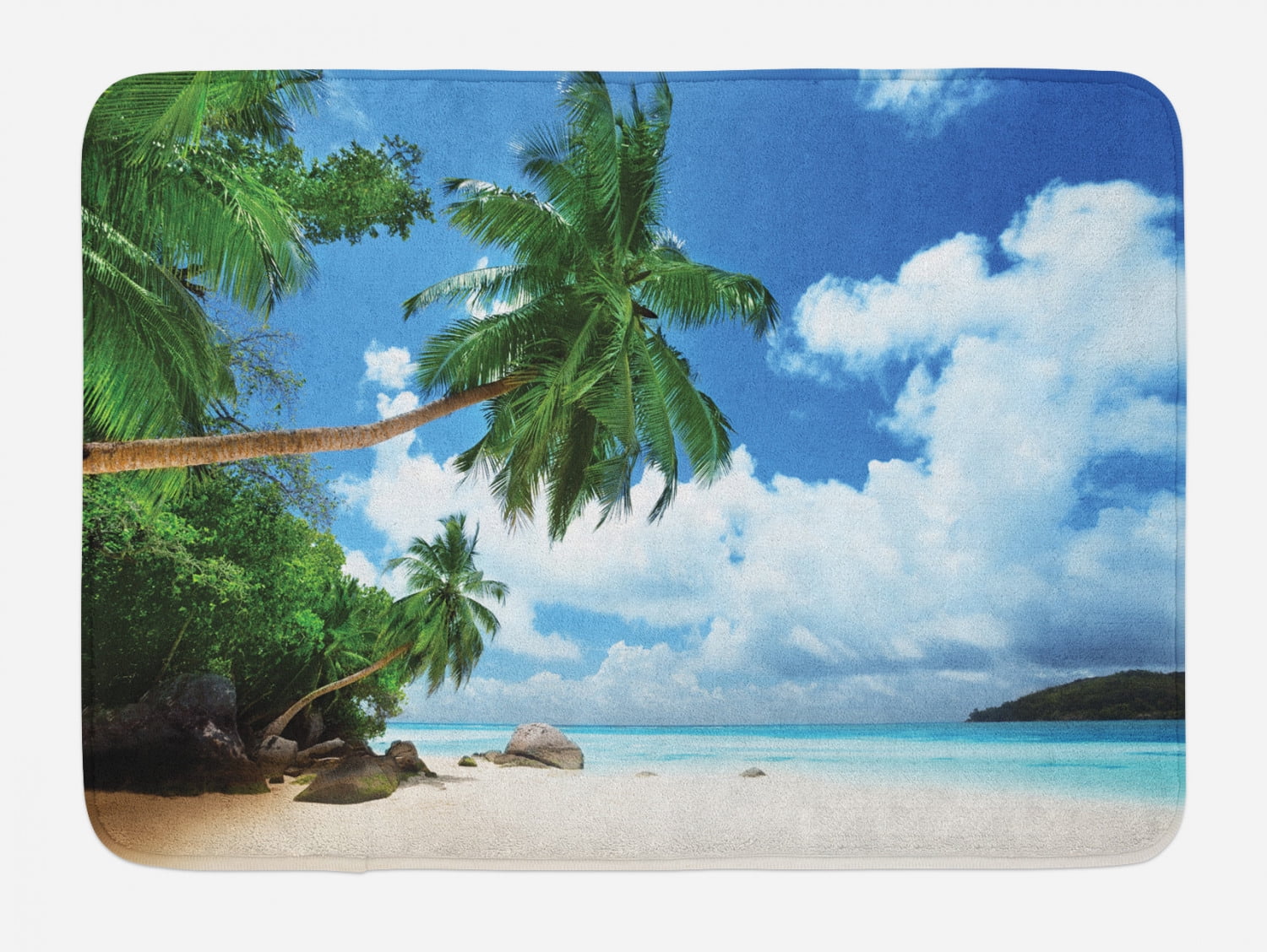 Beach Bath Mat, Paradise Shore On Mahe Island in the Seychelles Palm ...