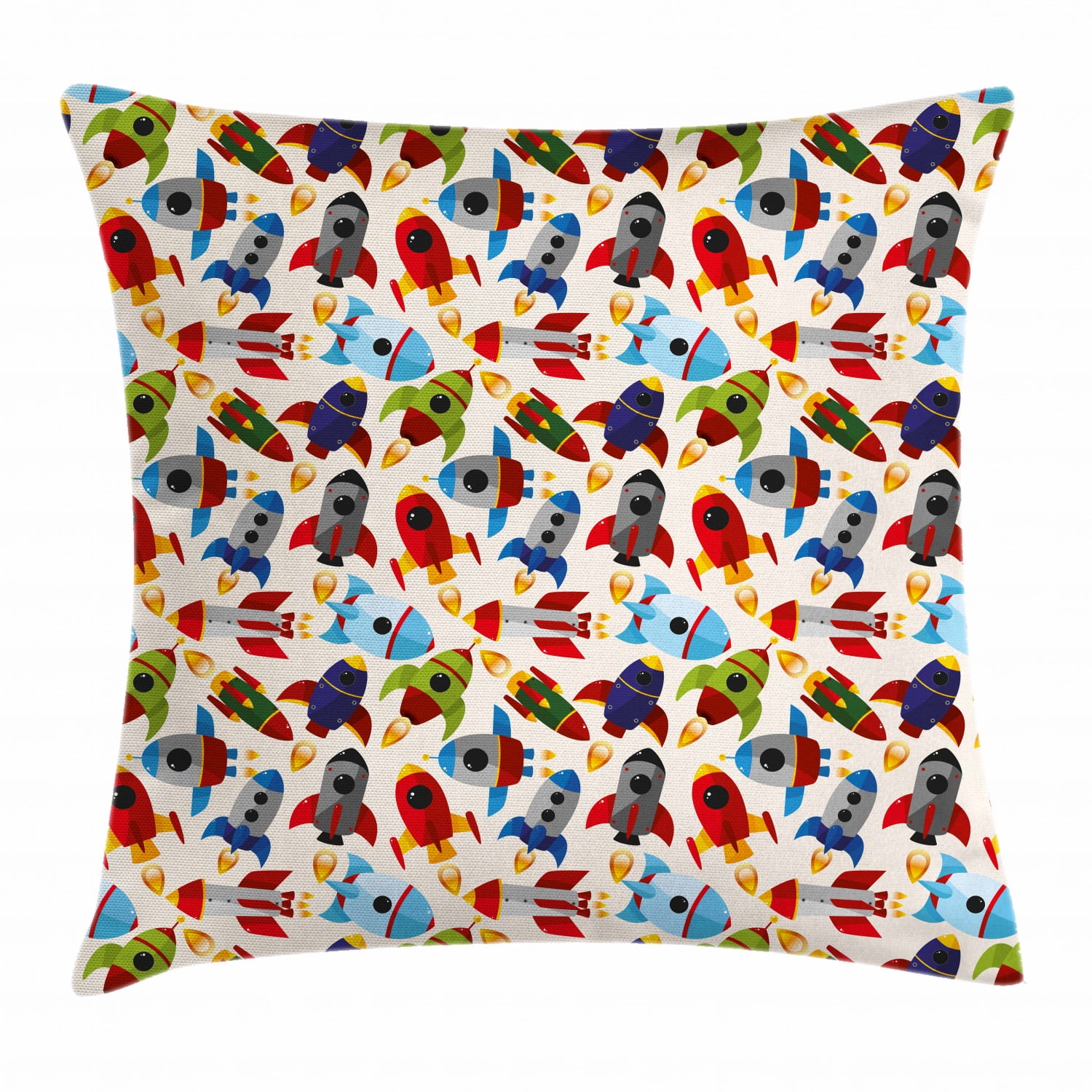 Space Throw Pillow Cushion Cover, Spaceship Pattern with Cartoon Art ...