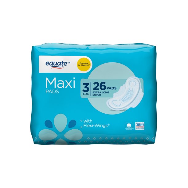 Equate Maxi Pads with Wings, Unscented, Super Absorbency, Size 3 (26 ...