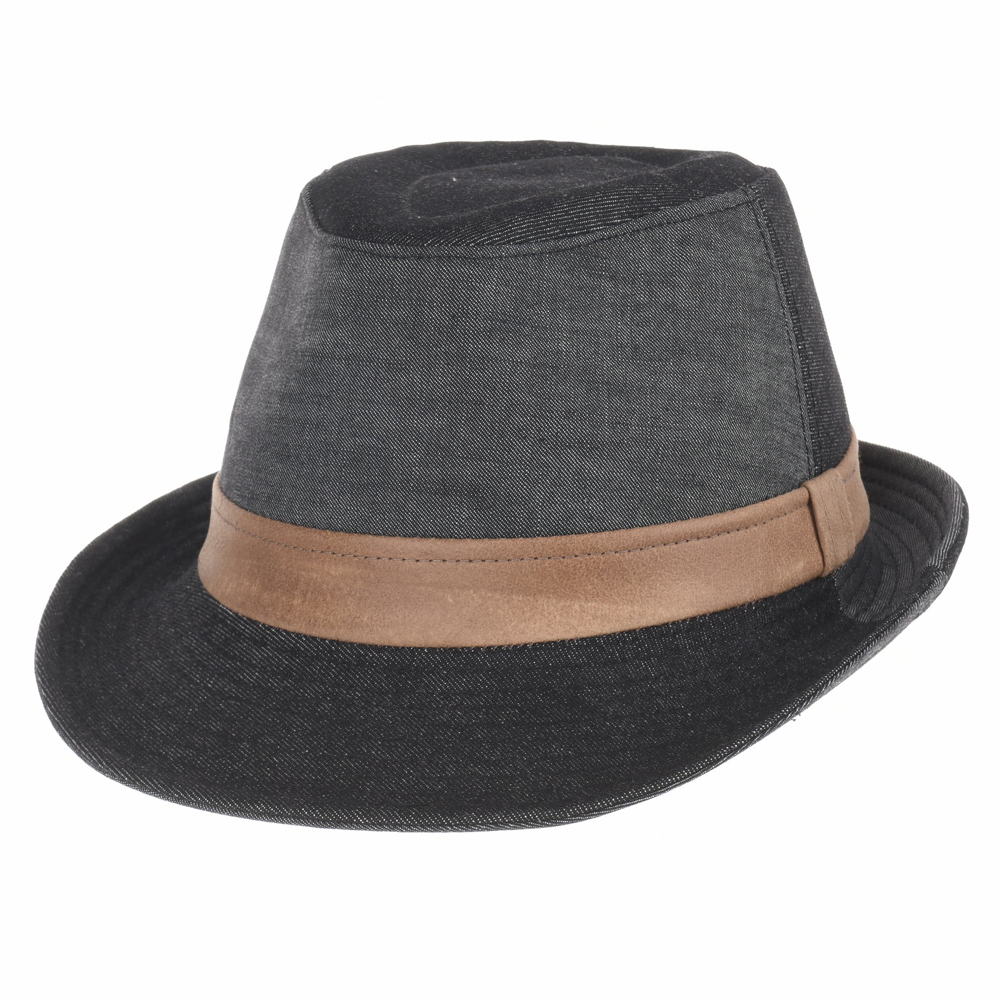 WITHMOONS Denim Cotton Fedora Hat with Faux Leather Band LD3279 (Black ...