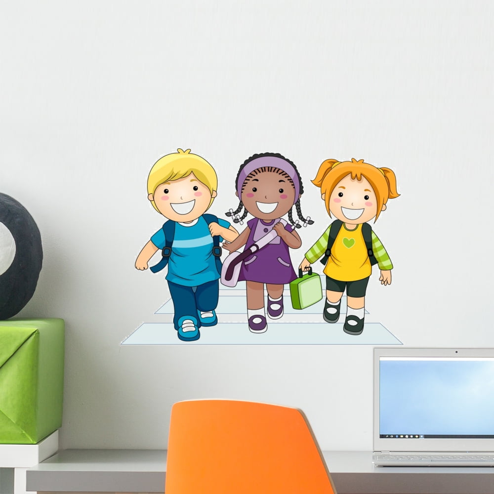 Kids Going to School Wall Decal Mural by Wallmonkeys Vinyl Peel and ...