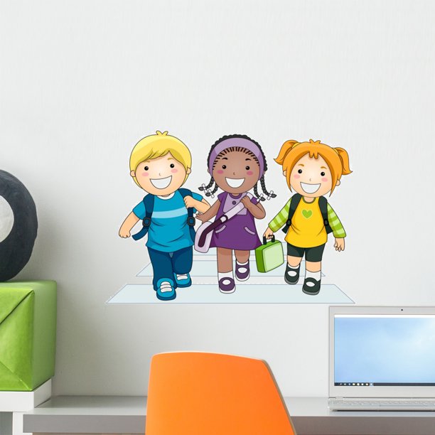 Kids Going to School Wall Decal Mural by Wallmonkeys Vinyl Peel and ...