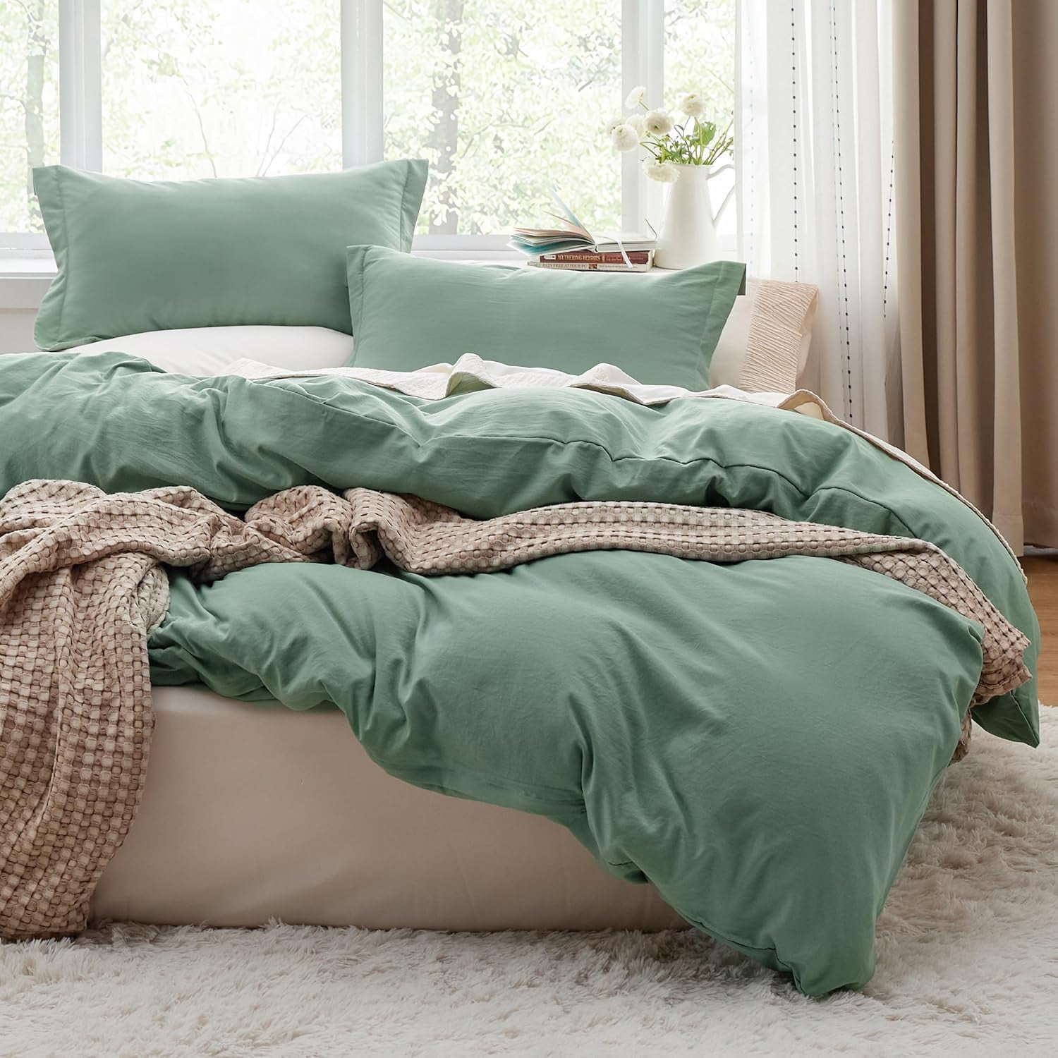 Click here for Siabc-Sage Green Duvet Cover Queen Size - 3 Pieces... prices