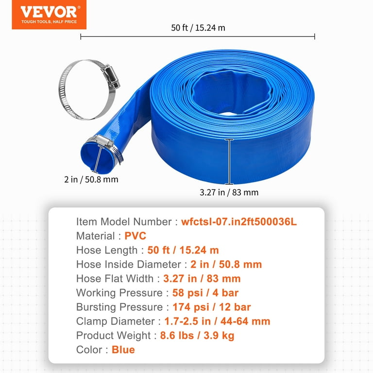 Above Ground Pool Accessories 2 X 50' Blue PVC Discharge Hose With ...