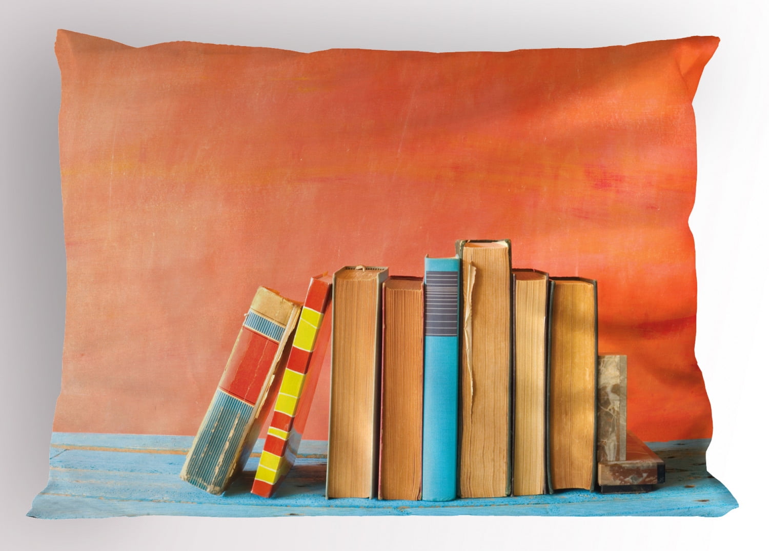 Library Pillow Sham, Grunge Painted Backdrop Photo with Row of Old ...