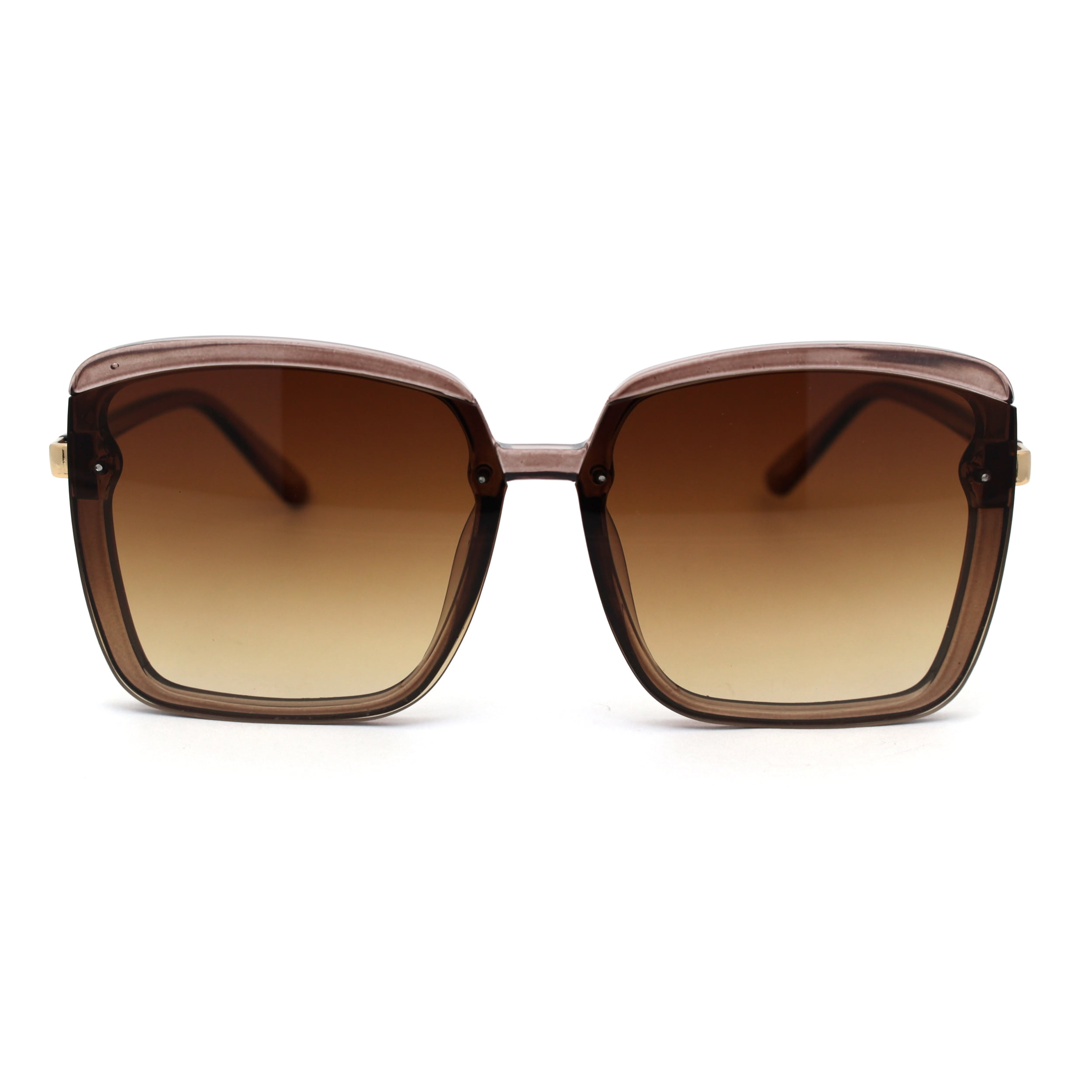 Womens Designer Fashion Rectangular Half Rim Sunglasses All Brown ...