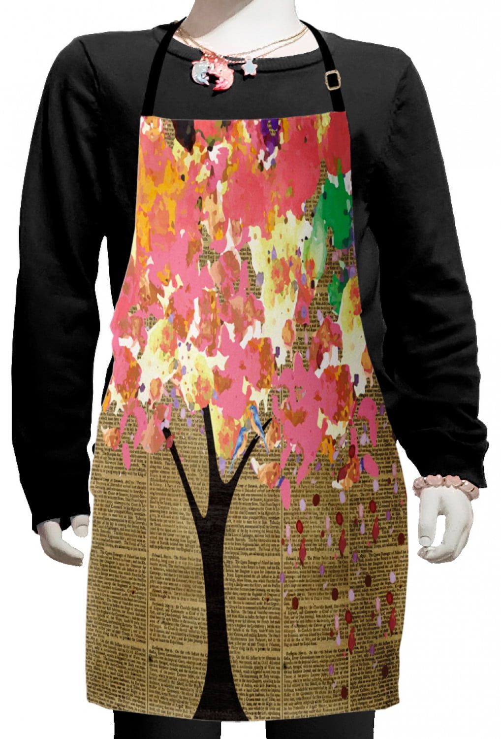 Tree Kids Apron, Paint Splash Branches on Grunge Vintage Newspaper Look ...