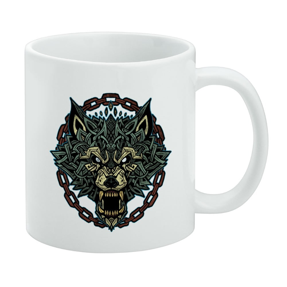 Fenrir Fierce Snarling Wolf In Chains Norse Mythology White Mug ...