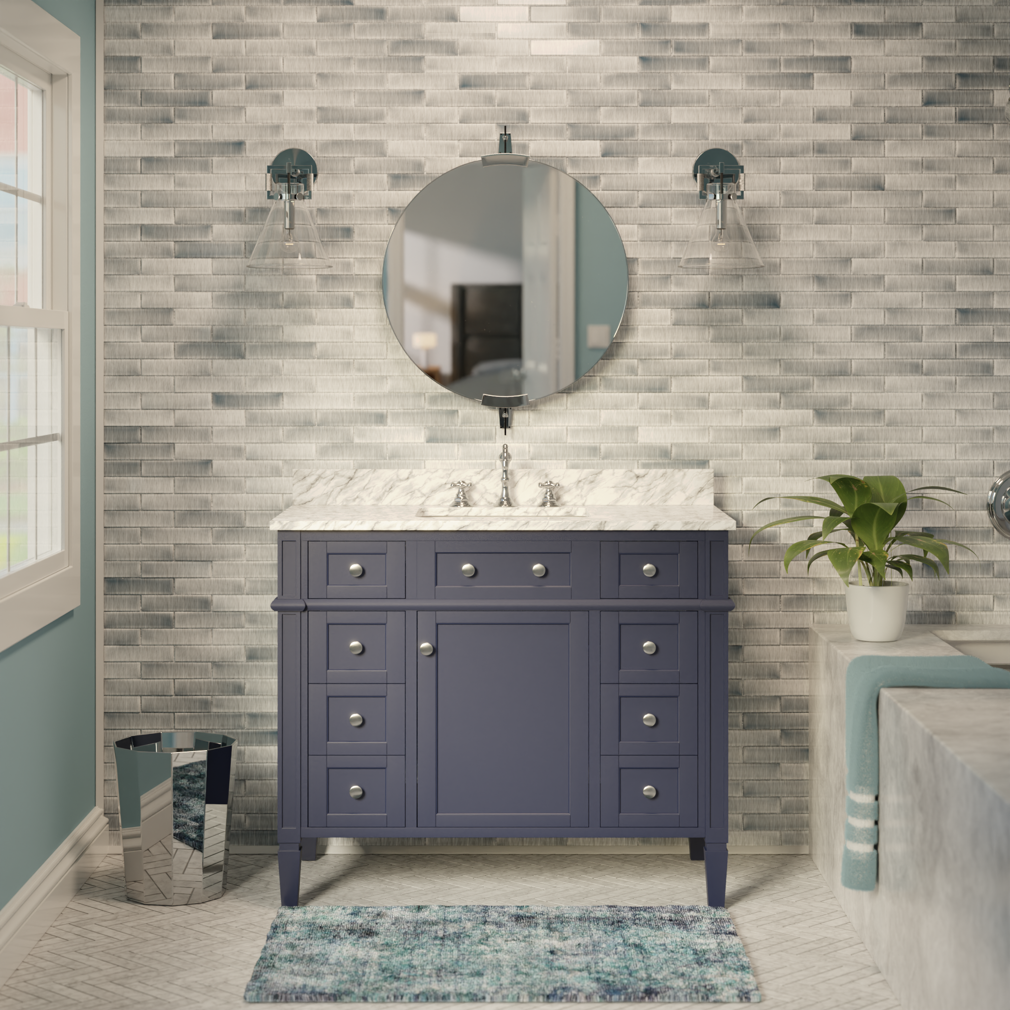 Hailey 42" Bathroom Vanity with Marine Gray Cabinet and Carrara Marble ...