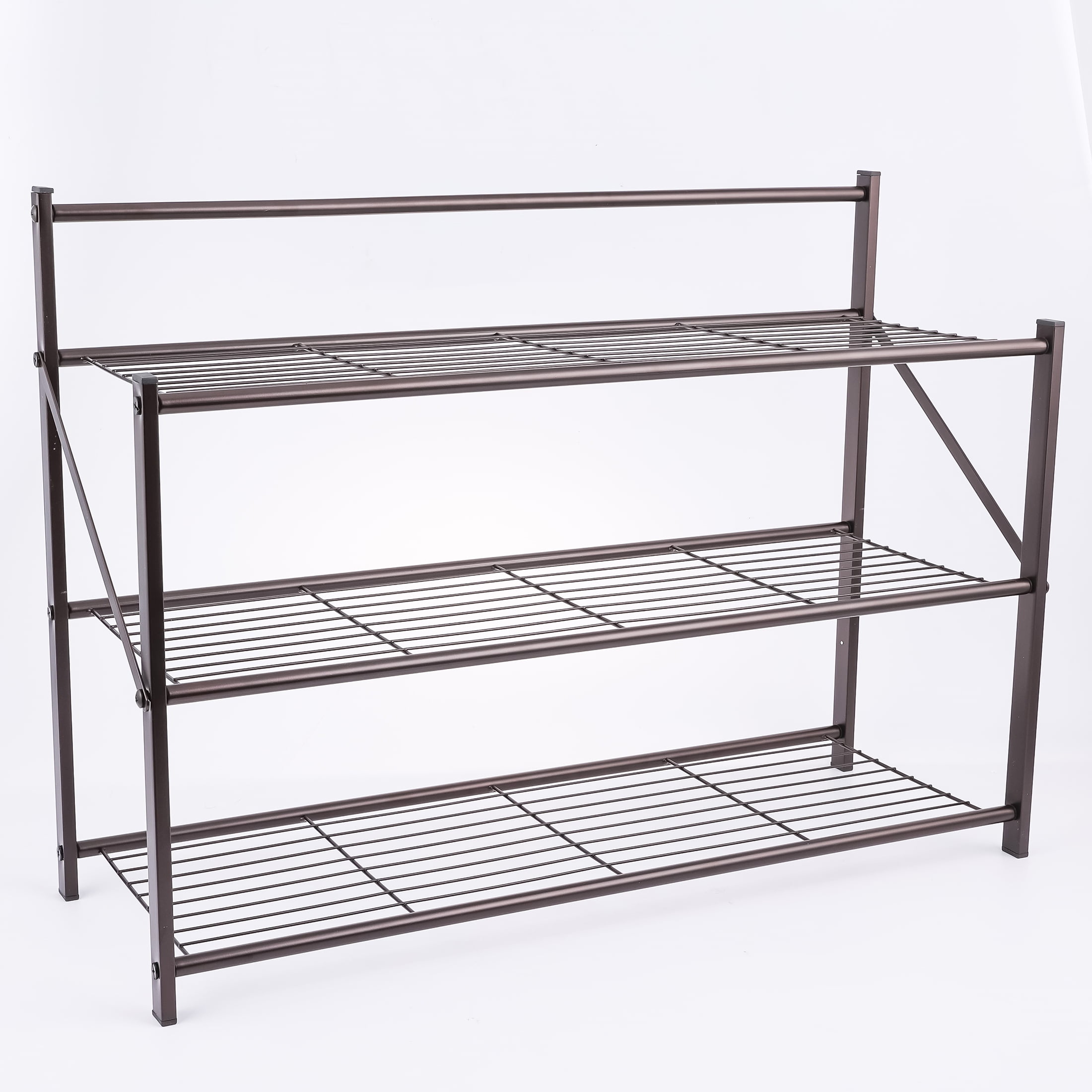 House 2 Home 27" Long 3 Tiers Foldable Metal Shelf / Shoe Rack, Powder ...