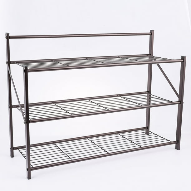 House 2 Home 27" Long 3 Tiers Foldable Metal Shelf / Shoe Rack, Powder ...