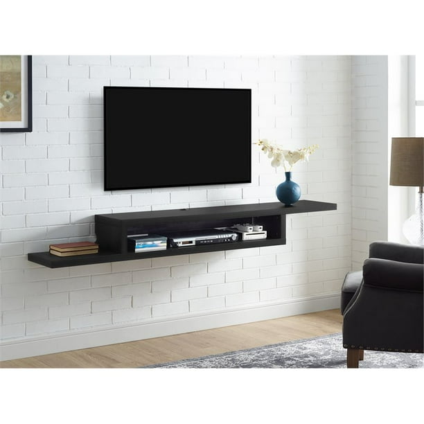 Asymmetrical Wall Mounted Wood TV Console Entertainment Center 72-inch ...