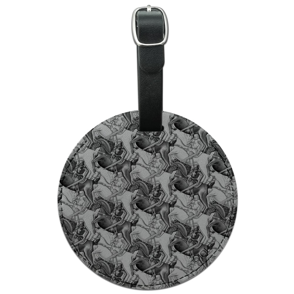 Black White Knights Horses Medieval Jousting Fantasy Round Leather ...