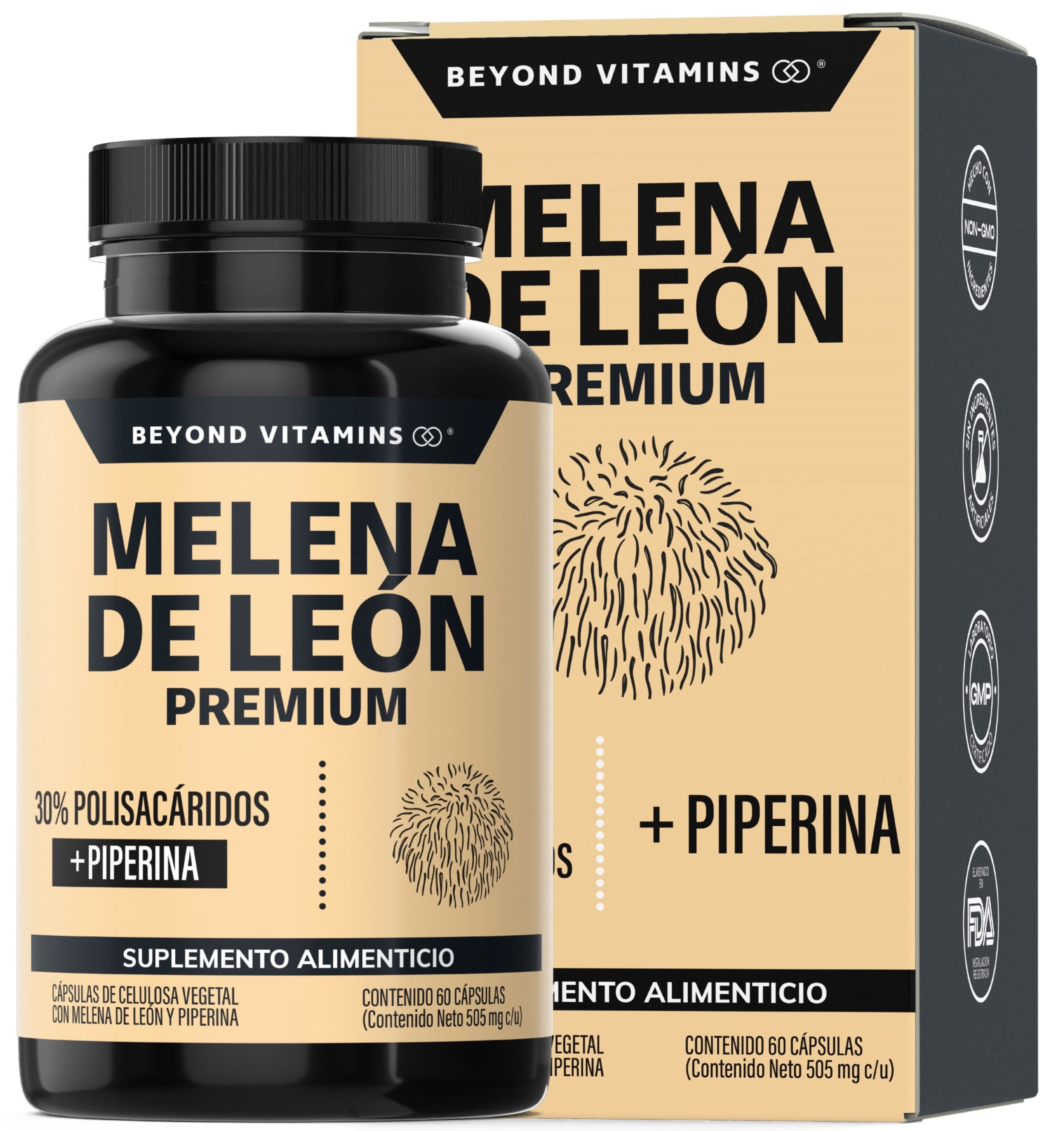 Suplemento Alimenticio Beyond Vitamins Hongo Melena de León Premium con Pimienta Negra 60 ...