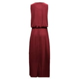 QLEICOM Women Summer Bohemian Solid Fork Opening Dress Casual ...
