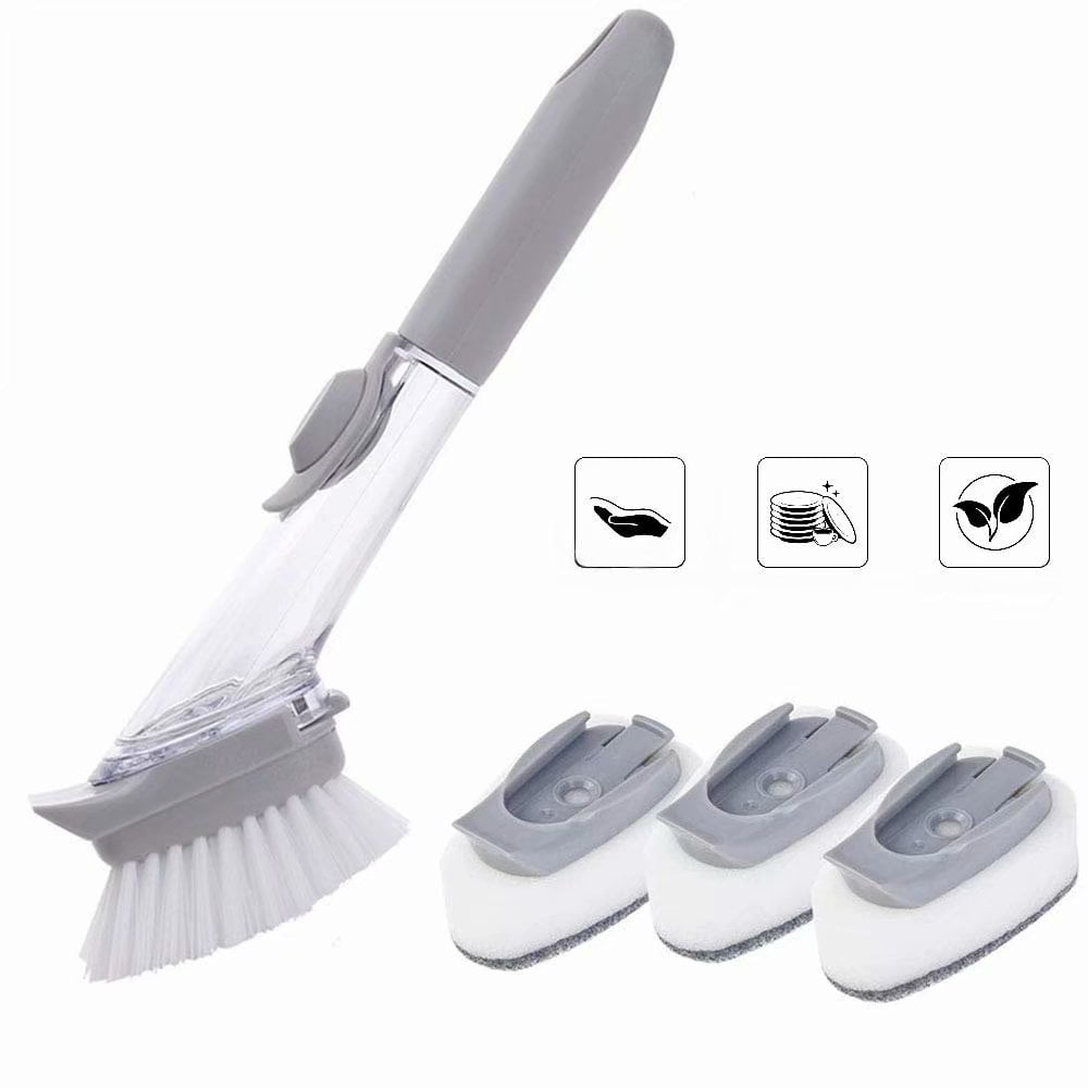 Soap Dispensing Dish Brush with 3 Sponges Head Replacement Sink ...