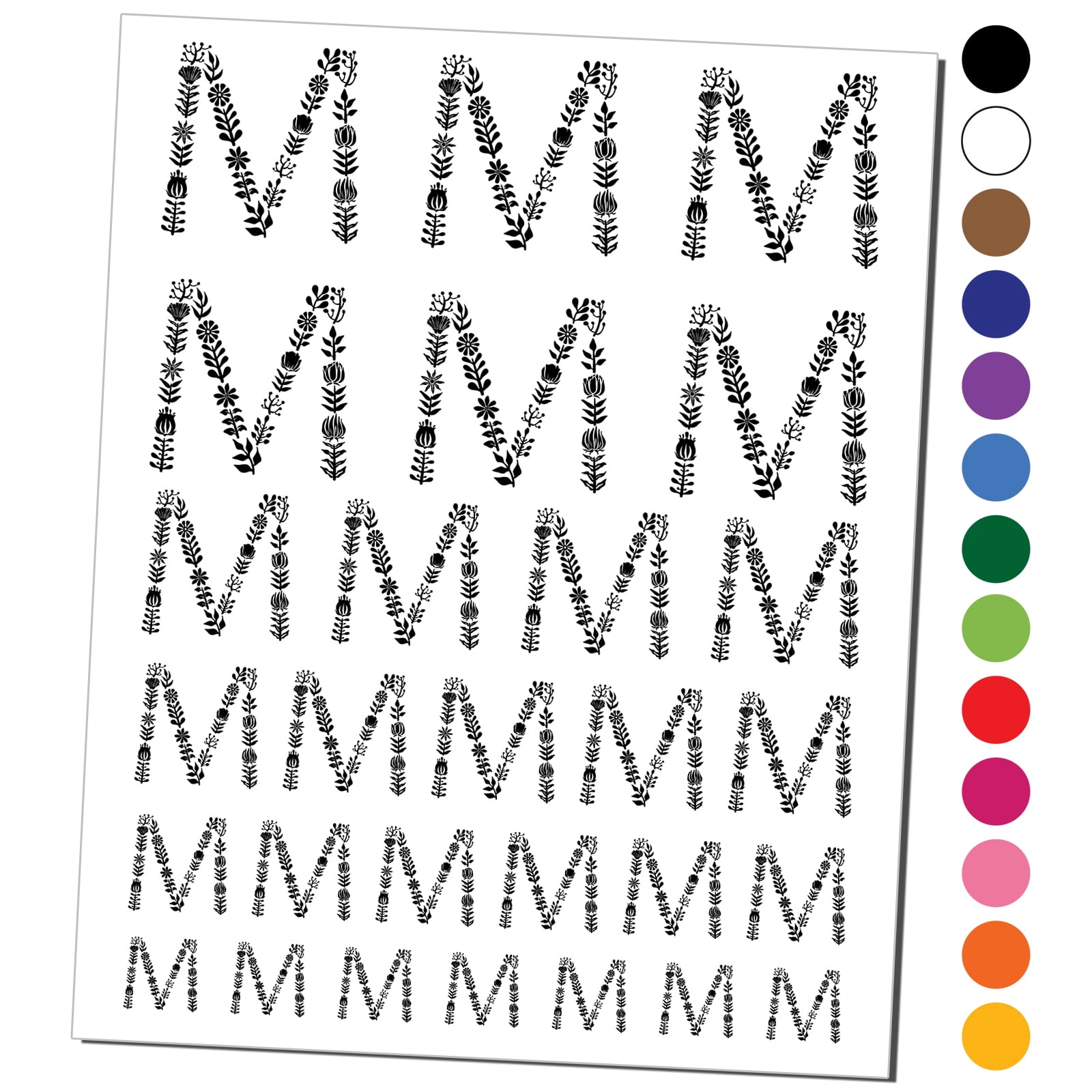 Elegant Botanical Floral Letter M Water Resistant Temporary Tattoo Set ...