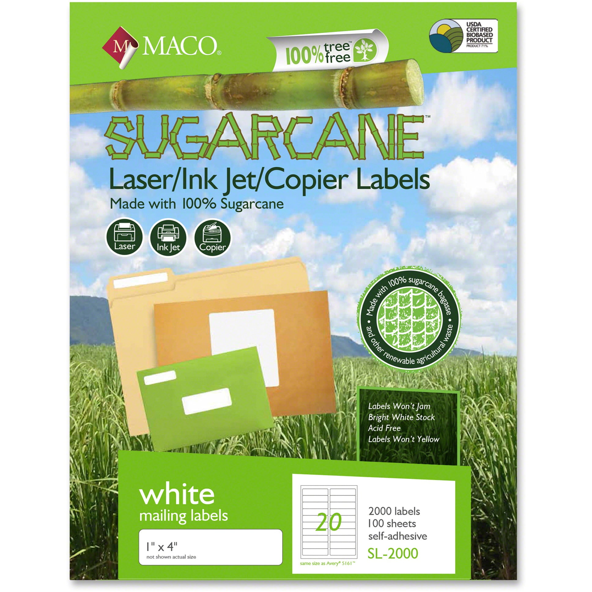 Maco, MACMSL2000, Printable Sugarcane Shipping Labels, 2000 / Box ...
