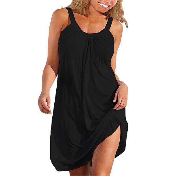 UVN Summer Swimsuit Cover Up for Women Swimwear Black Halter Dress ...