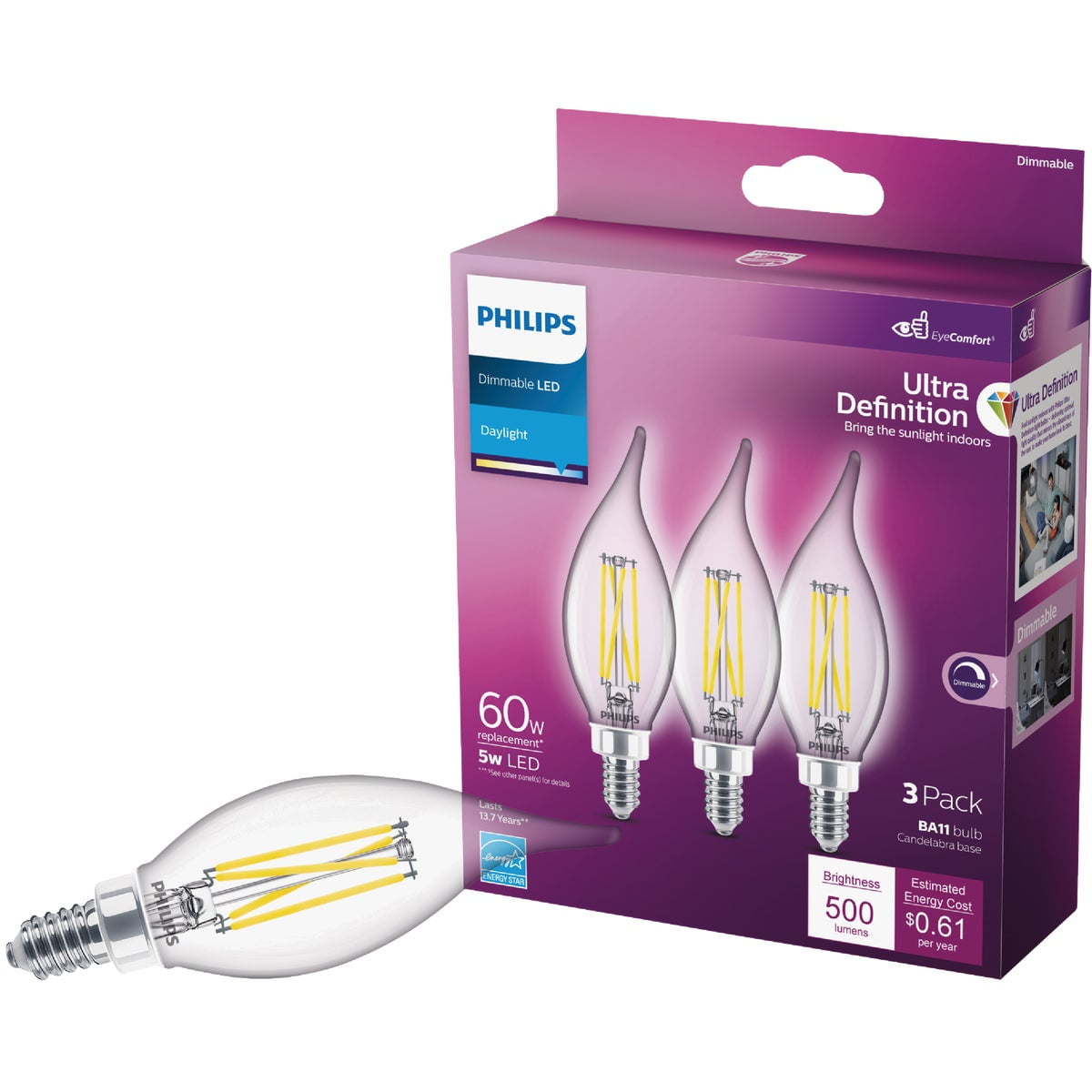Philips 3pk 60w Ba11 Dl Led Bulb 564898 - Walmart.com