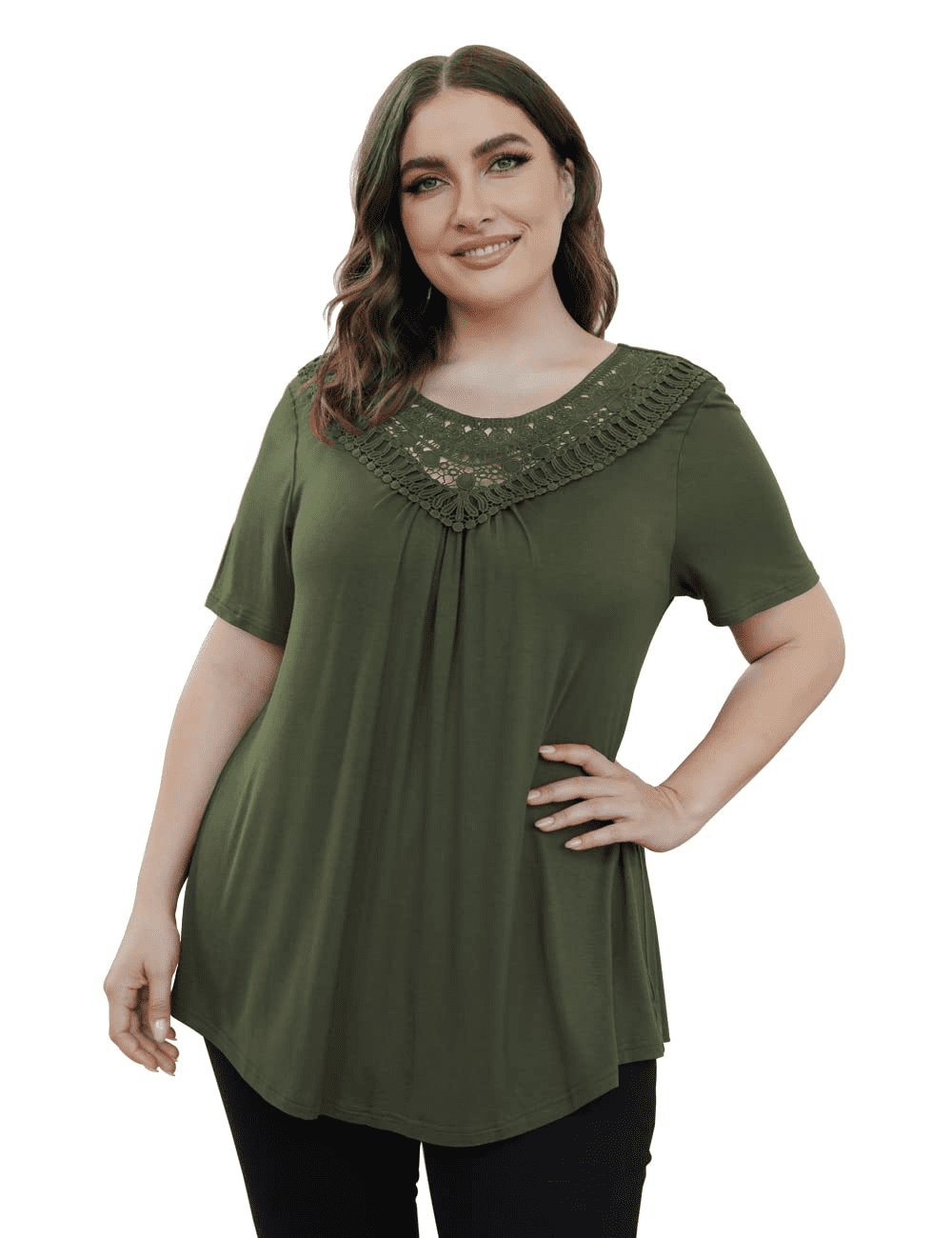 GingDin Women's Plus Size Summer Tops Short Sleeve Lace Pleated Blouses ...