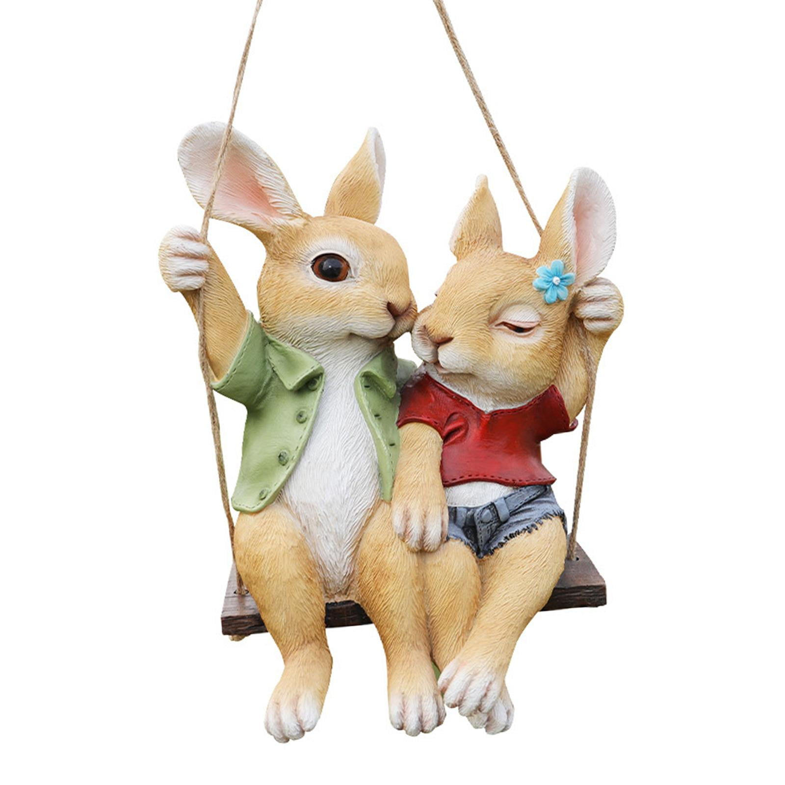 Cute Hanging Swing Bunny CoupleFairy Animal Rabbit Statue,Home Garden ...