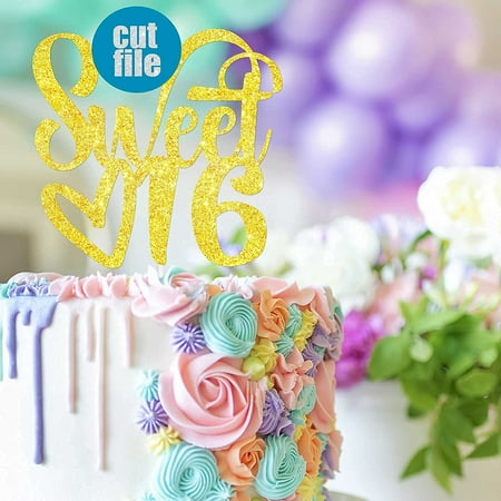 Sweet Cute 16 Cake Topper Gold Glitter Sixteen Years Old Theme ...