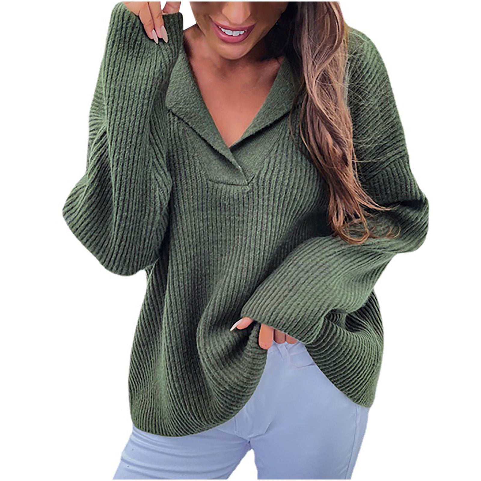 Fall Sweater for Women 2022 Ribbed Knit Sweaters Solid Color Long ...