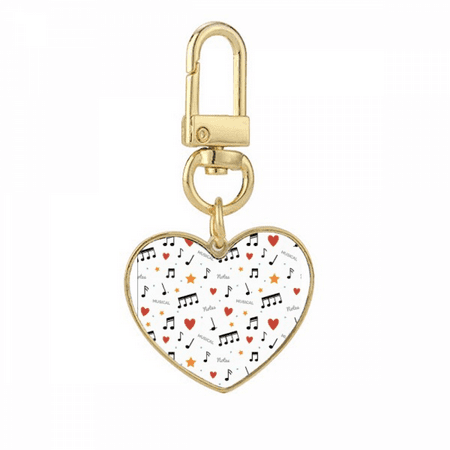 Music Notes With Stars Hearts Gold Heart Keychain Metal Keyring Holder ...
