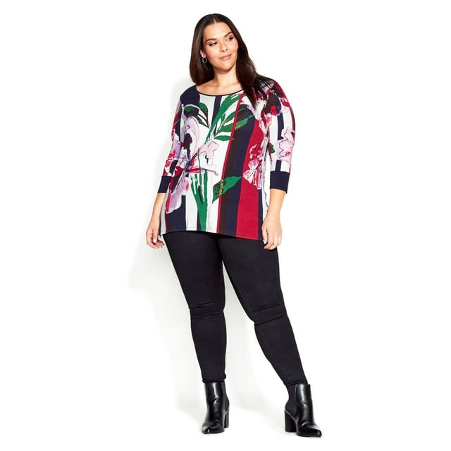 Avenue Women's Plus Size Romy Round Neckline 3/4 Sleeves Relaxed Fit ...