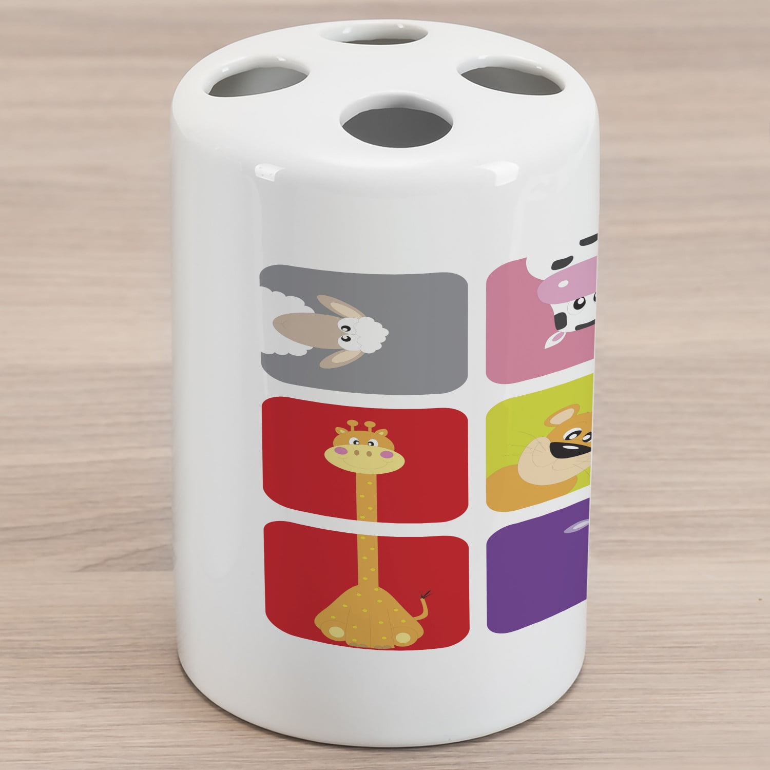 Cartoon Ceramic Toothbrush Holder, Animals in Colorful Frames Pig Cow ...