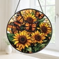 Butterfly with Sunflower Scene Stained Glass Style Window Art, Cheerful ...