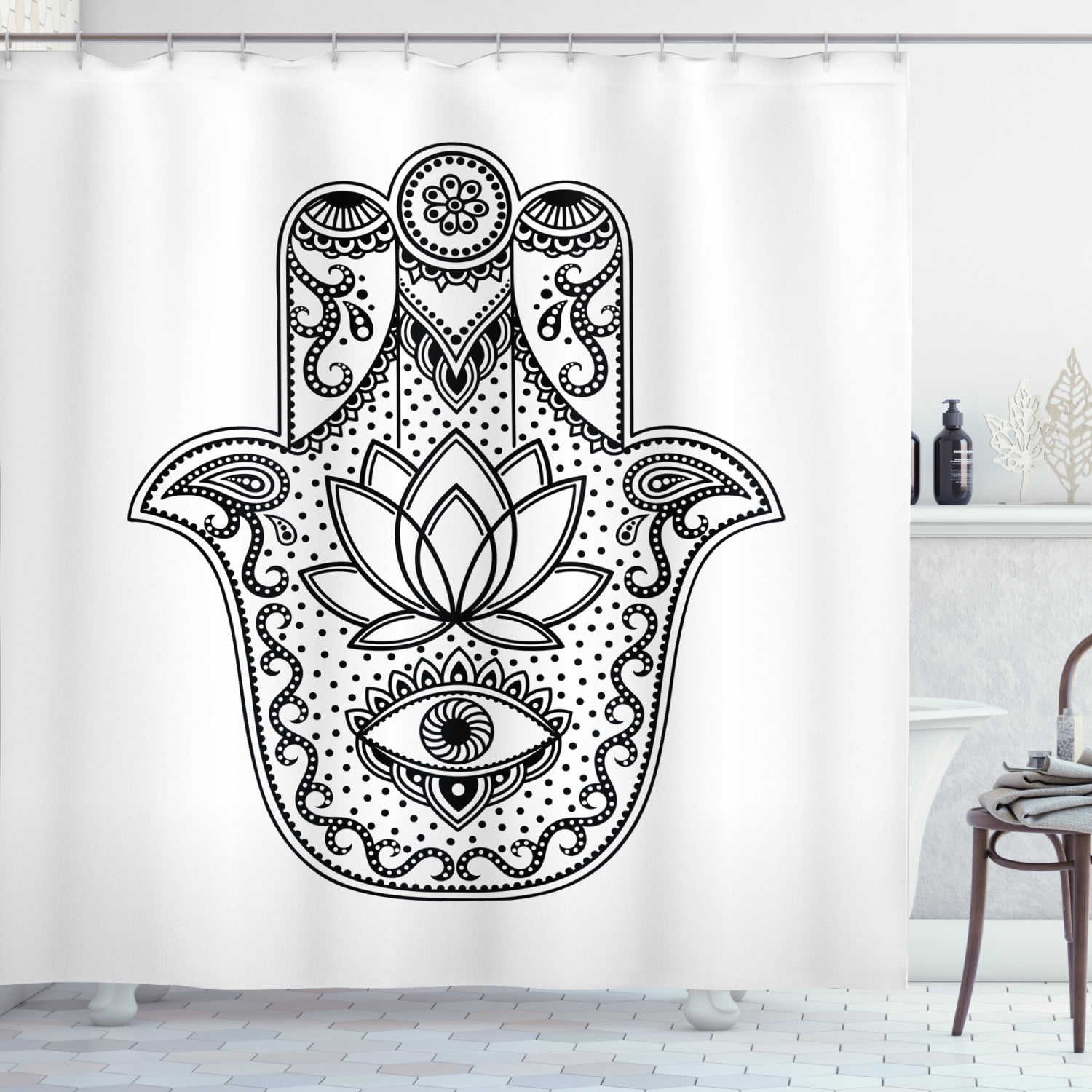 Ambesonne Evil Eye Shower Curtain, Lotus, 69"Wx75"L, Black and White ...